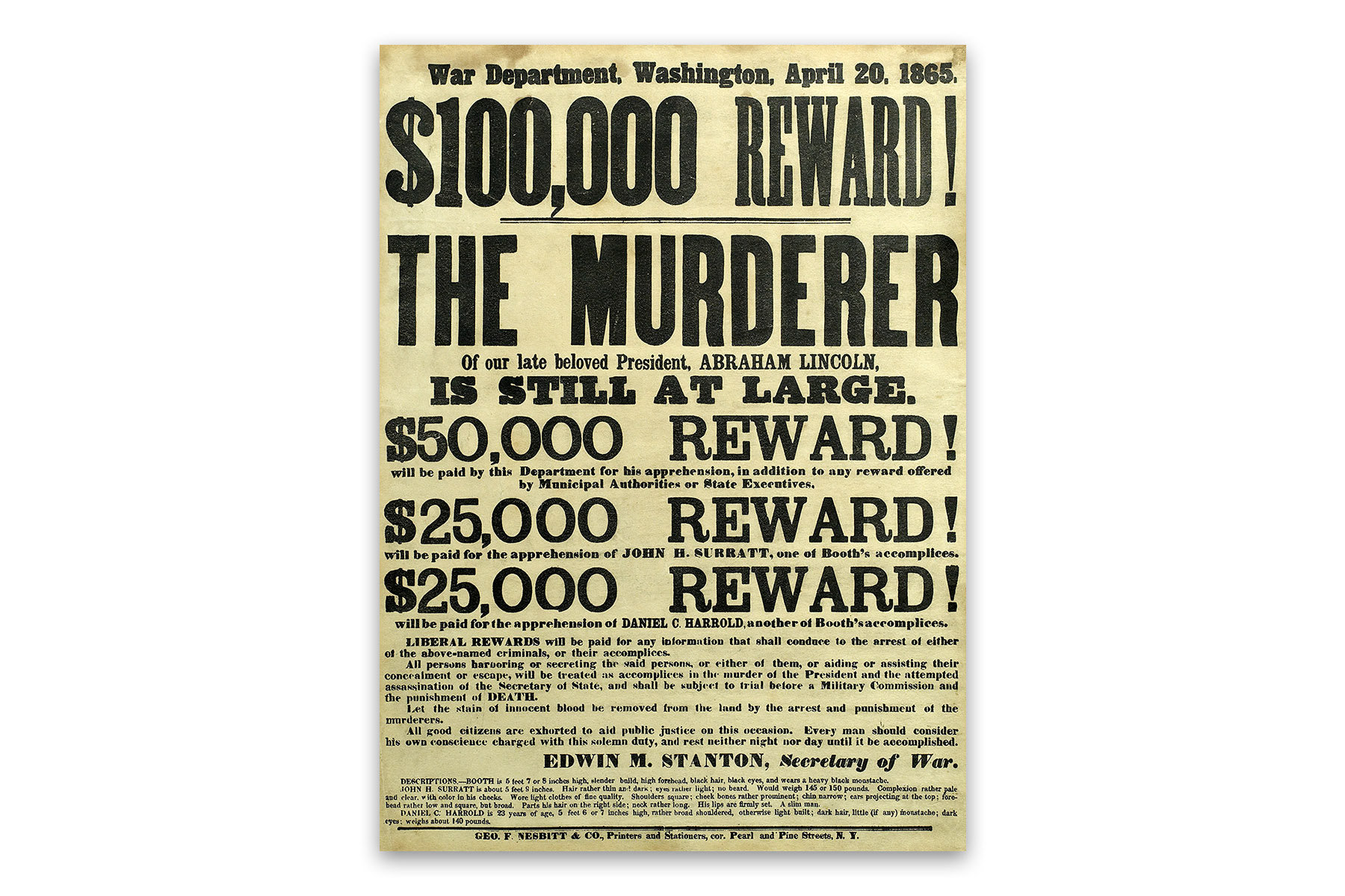 John Wilkes Booth Wanted Poster Abraham Lincoln | Etsy