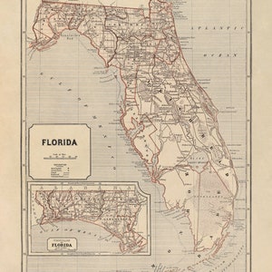 Old Florida State Map, Vintage Style Print Circa 1800s - Etsy