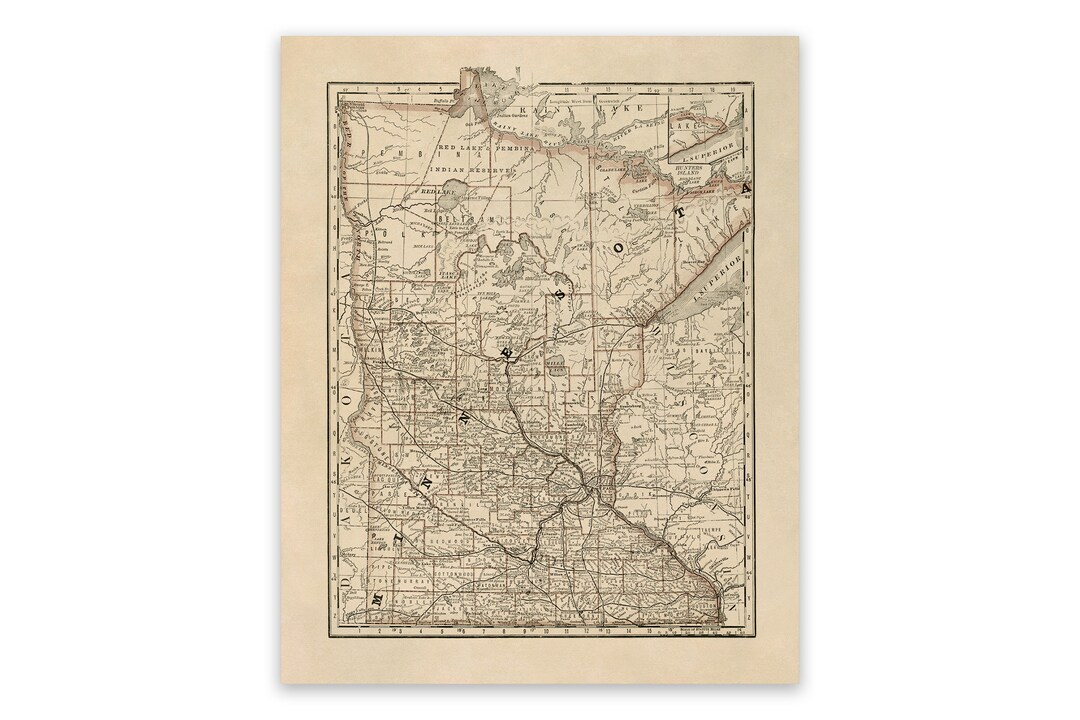 Old Map of Minnesota, Vintage Style Print Circa 1800s, 19th Century ...