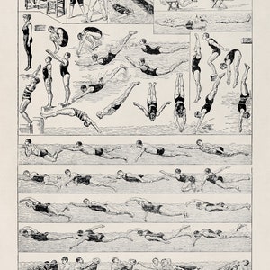 Old Swimming Techniques Poster, Swimmer Chart, Premium Vintage Style ...