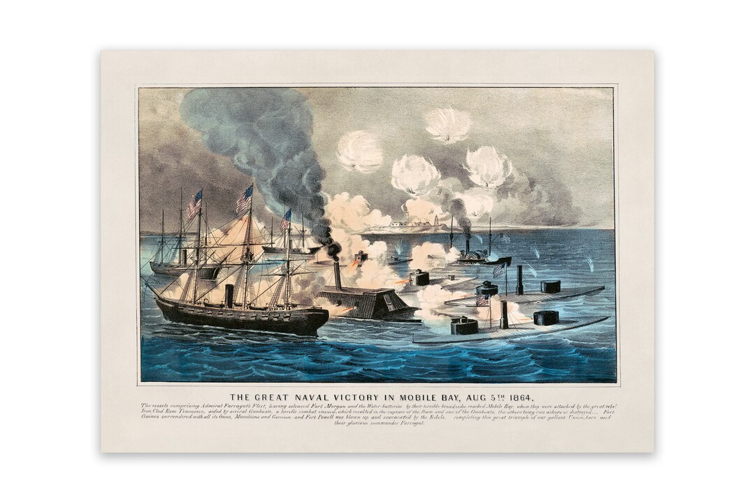 Fort Morgan Civil War Naval Battle Print, Historic Maritime War ...