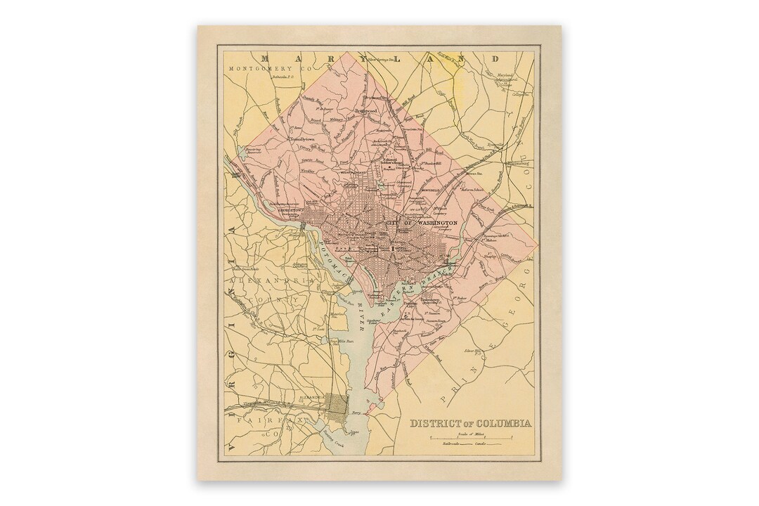 Old Map of Washington DC, 19th Century Cartography Decor, Vintage Style ...