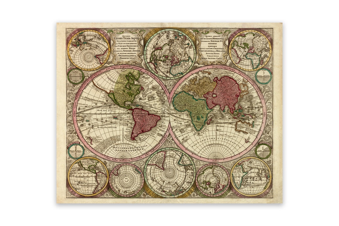 Antique Map of the World, 18th Century Cartography Decor, Vintage Style ...