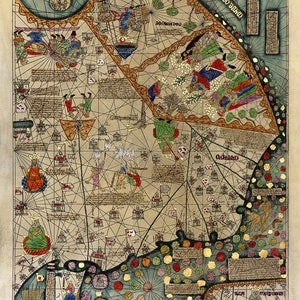 Far East Asia Catalan Atlas Medieval Map, Vintage Style Print Circa ...