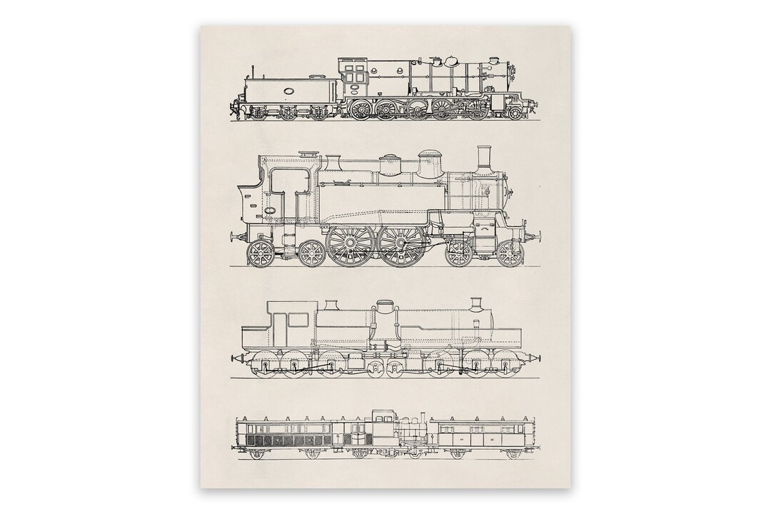 Locomotive Print, Railroad Train Poster, Vintage Style Train ...