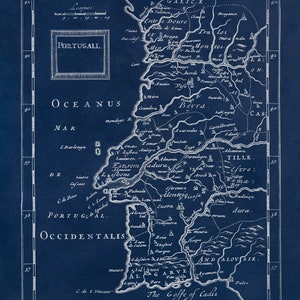 Old Map of Portugal, 17th Century Cartography Decor, Vintage Style ...