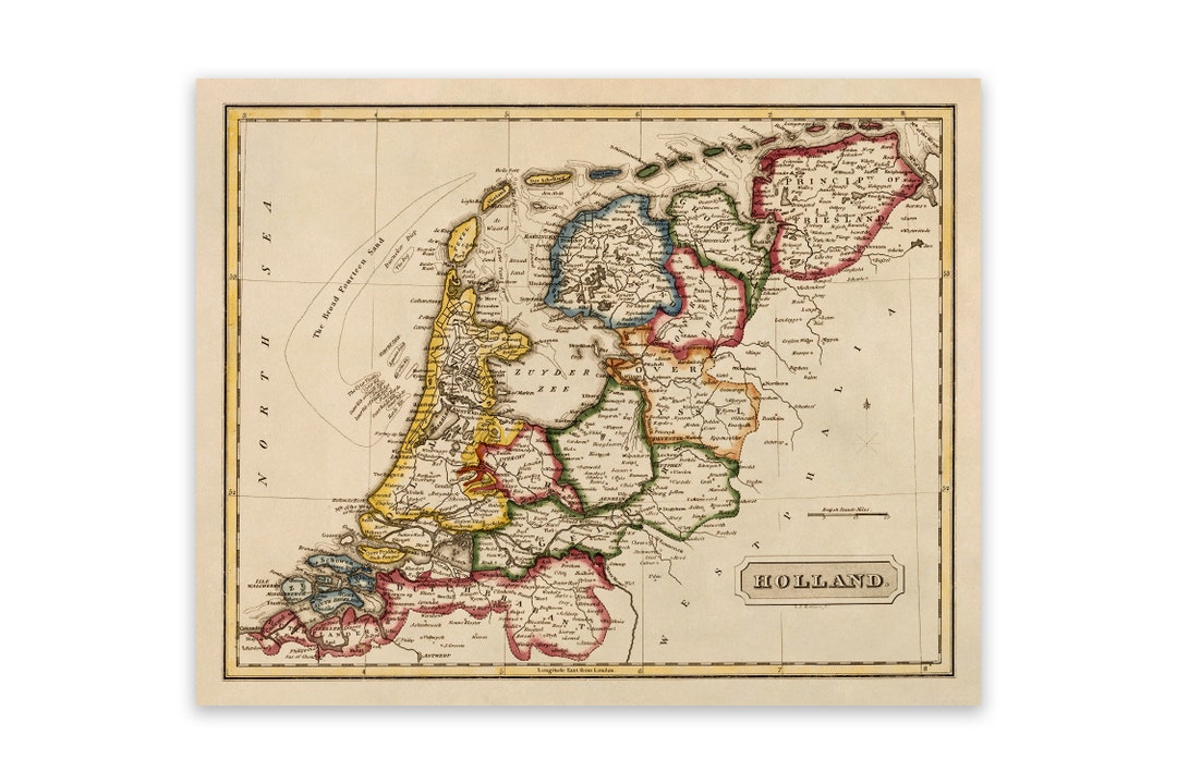 Old Map of the Netherlands, 19th Century Cartography Decor, Vintage ...
