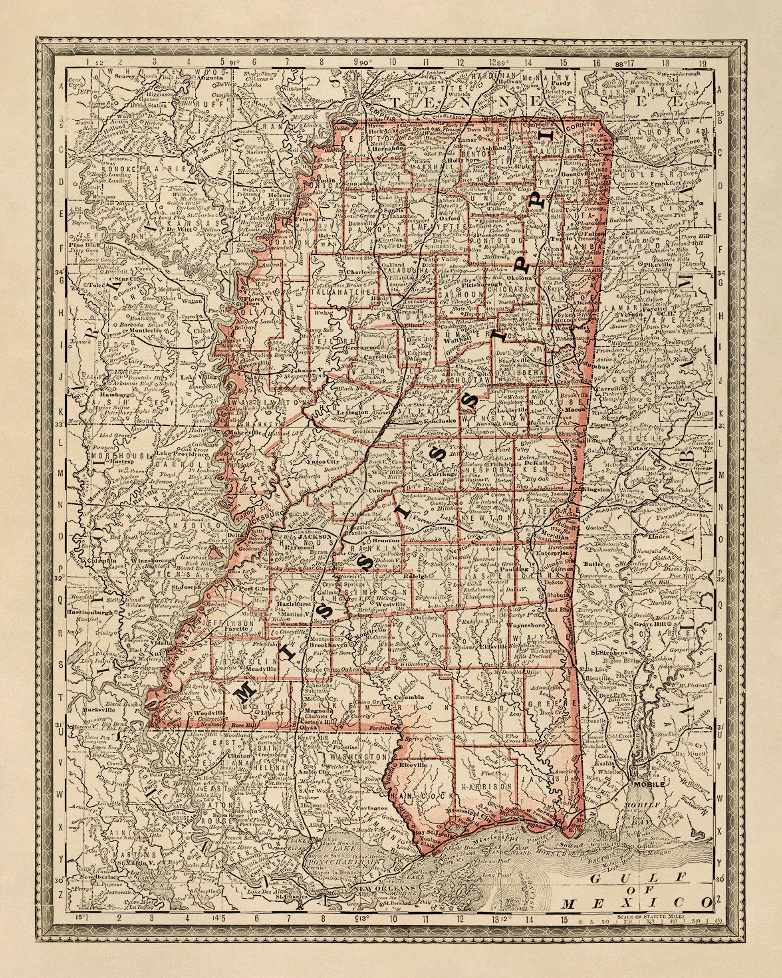 Antique Mississippi State Map Vintage Style Print Circa 1800s - Etsy Antique Mississippi State Map Vintage Style Print Circa 1800s - Etsy