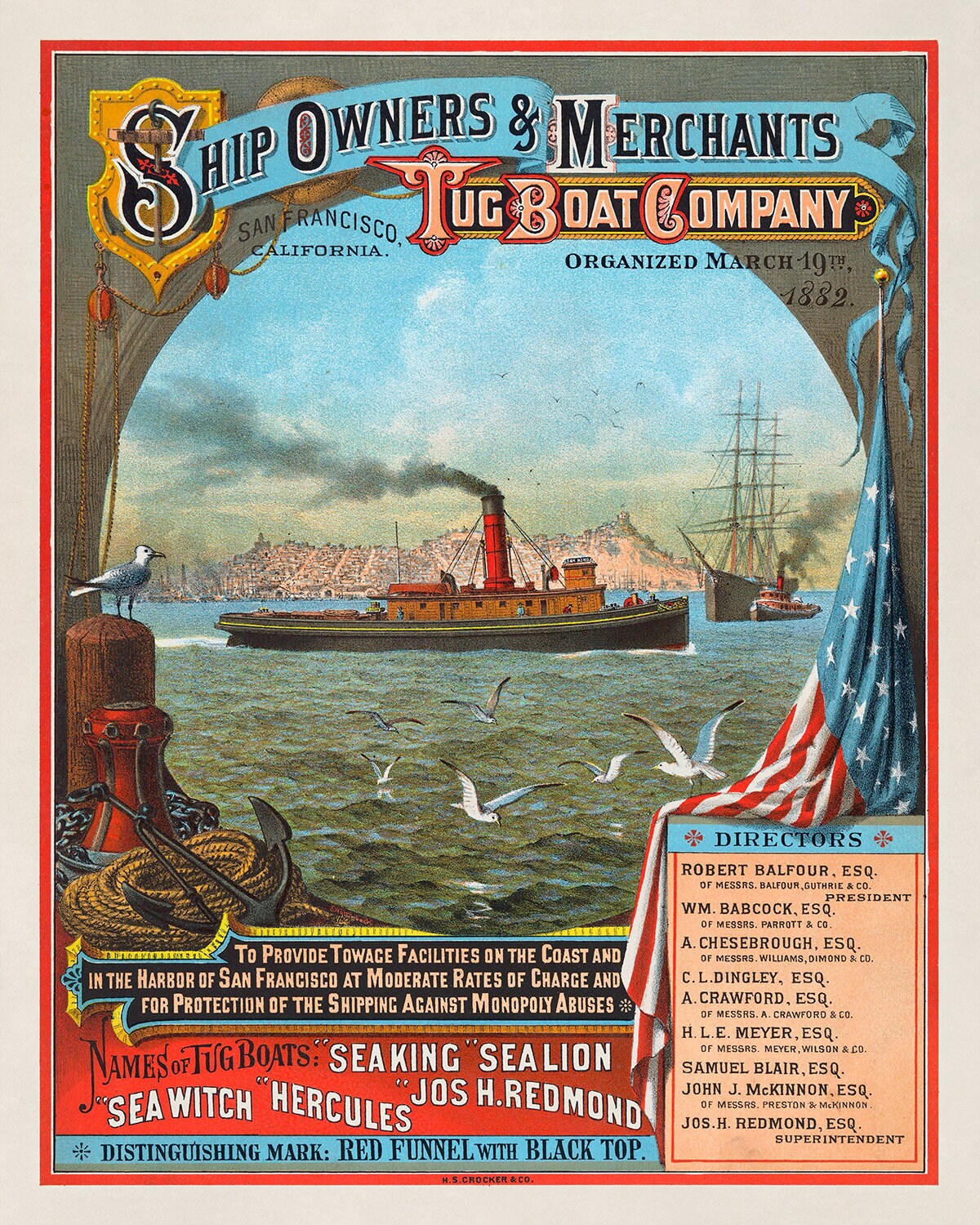 Tug Boat Company Advertisement Poster: 1880s Nautical Art Print - Etsy
