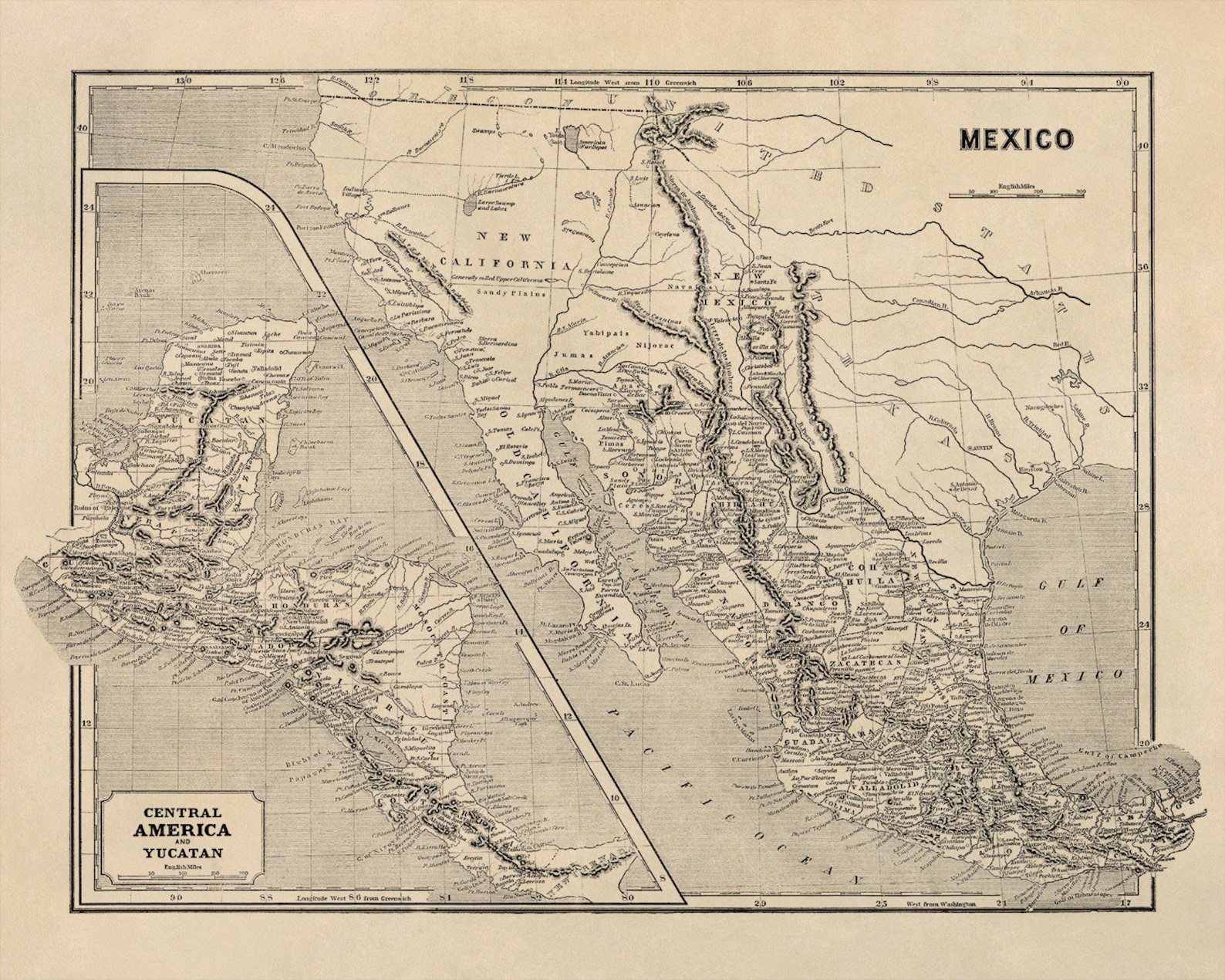 Old Map of Mexico Vintage Style Print Circa 1800s - Etsy