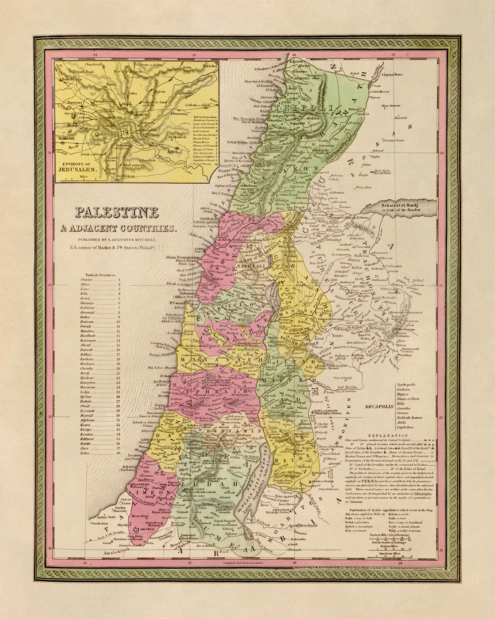 Old Map of Palestine Vintage Style Print Circa 1800s - Etsy