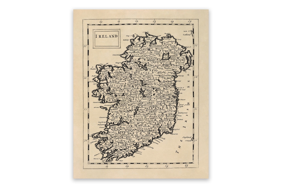 Antique Map of Ireland, 17th Century Cartography Decor,vintage Style ...
