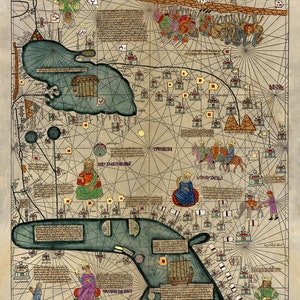 Ancient Catalan Atlas Medieval World Map Print Set, Vintage Style Print ...