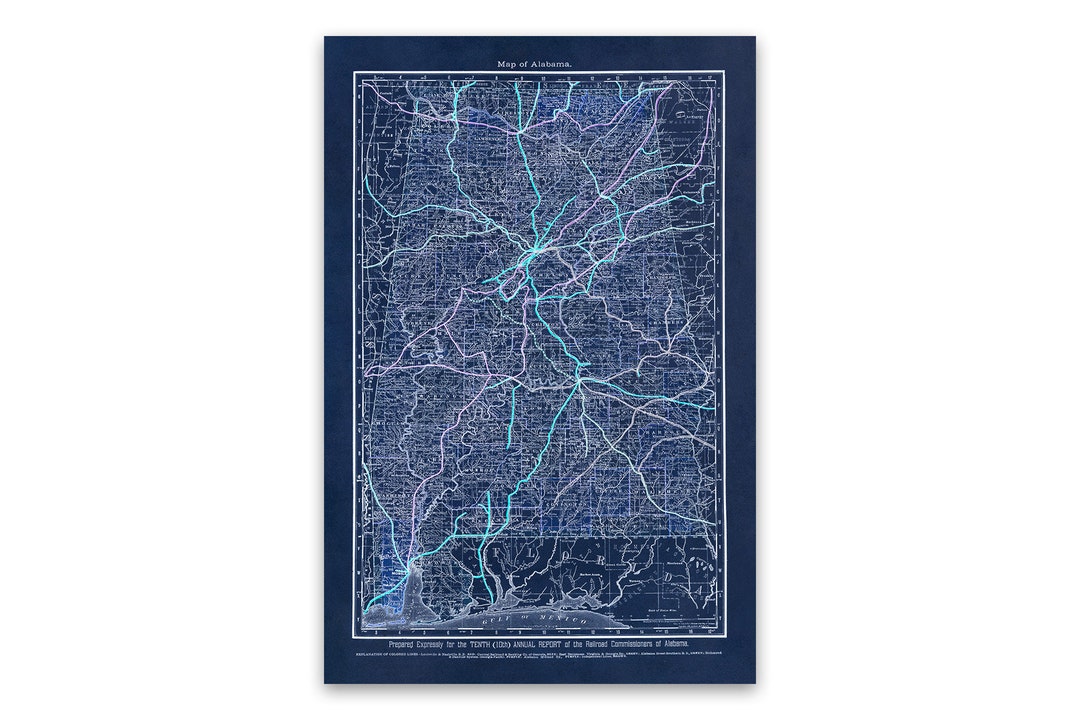 Old Map of Alabama, 19th Century Cartography Decor, Vintage Style Print ...