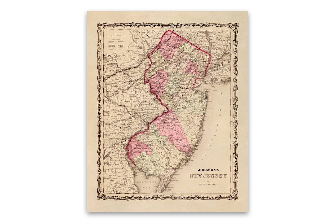 Old Map of New Jersey, Vintage Style Print Circa 1800s - Etsy