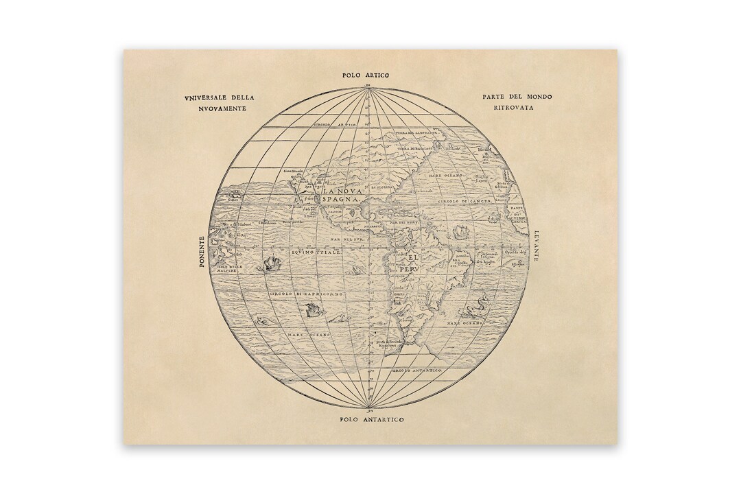 Antique Map of Western Hemisphere, Old America Cartography Art, Vintage ...