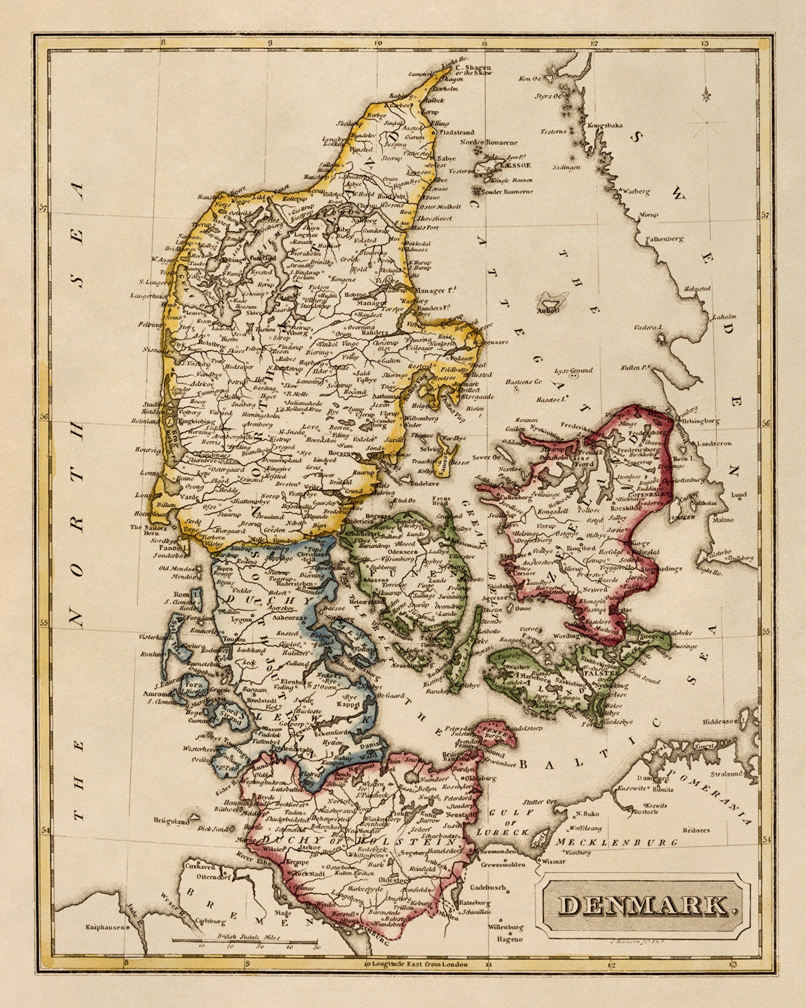 Antique Map of Denmark Vintage Style Print Circa 1800s - Etsy