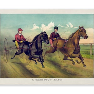 Horse Race Illustration Poster, Harness Racing Equestrian Art, Premium ...