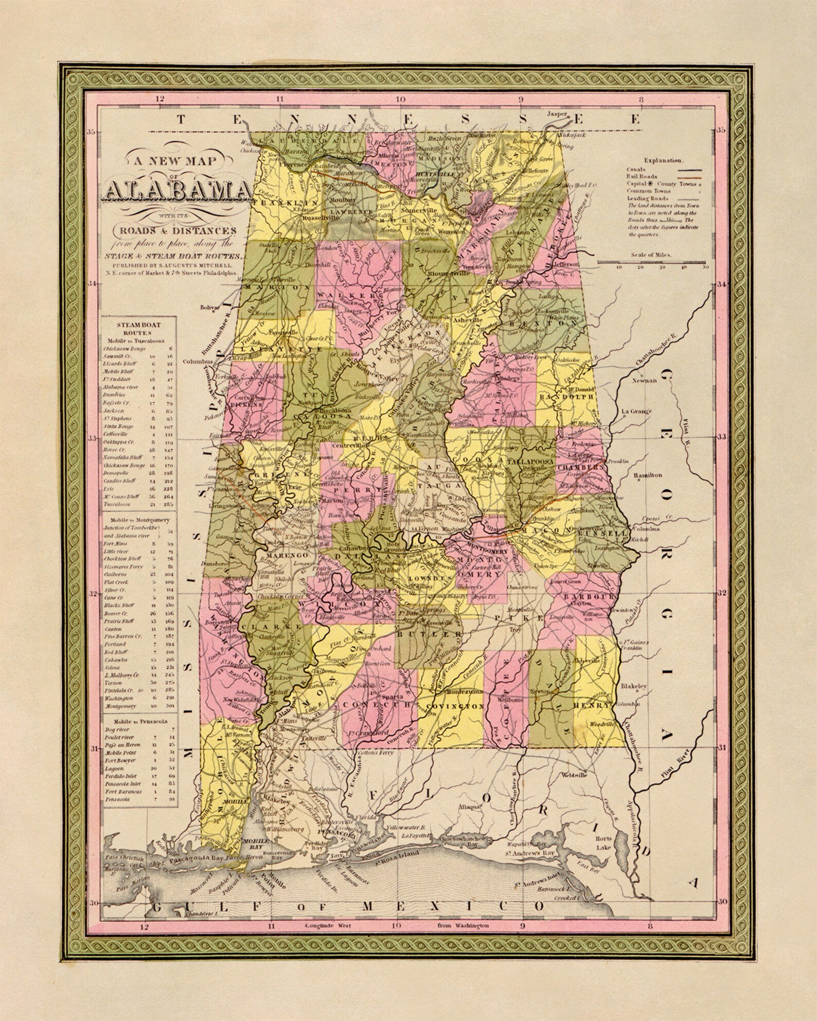 Old Alabama State Map Poster 1800s Vintage Style Print 3 | Etsy
