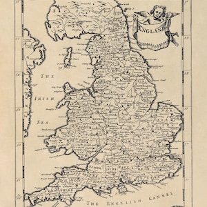 Old Map of England Circa 1600s, 17th Century Cartography Decor, Vintage ...