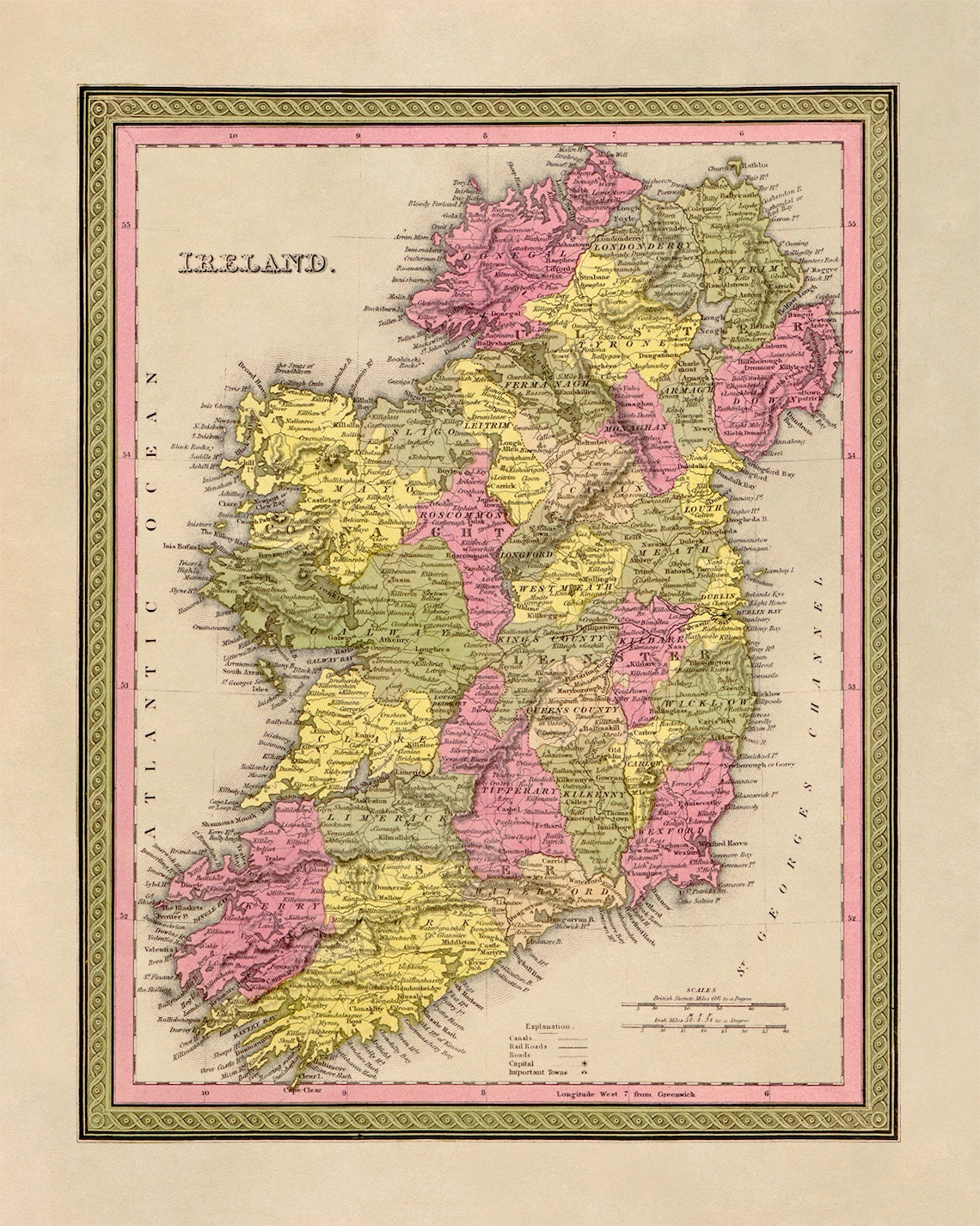 Antique Ireland Map Vintage Style Print Circa 1800s - Etsy