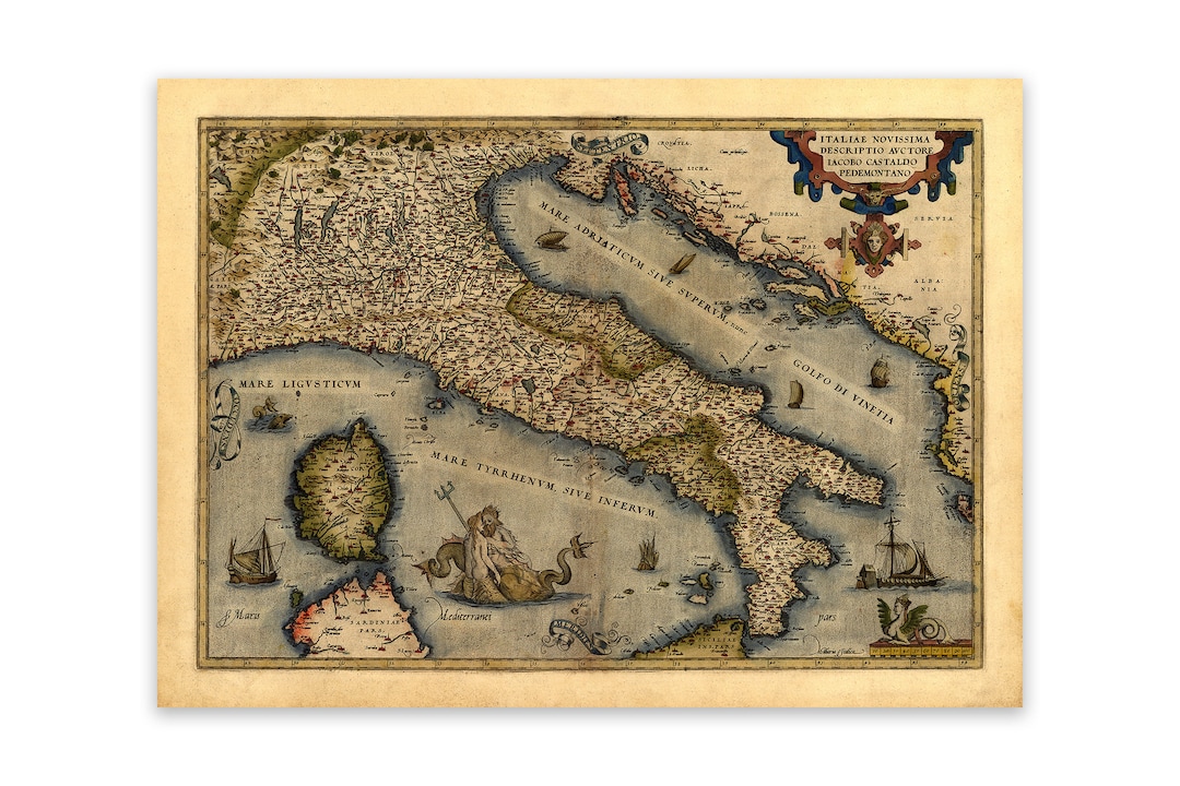 Ancient Map of Italy, 16th Century Italian Cartography Decor, Vintage ...
