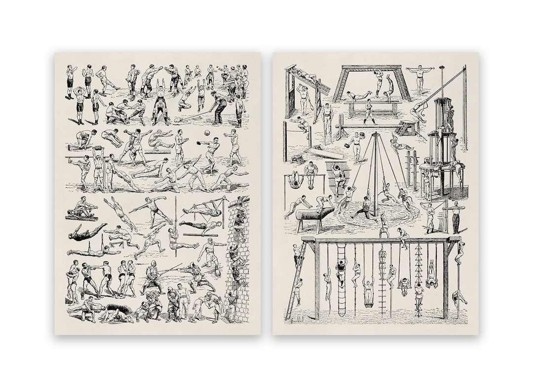 Vintage Gym Exercise Print Set: Retro Workout Art, COM27 - Etsy