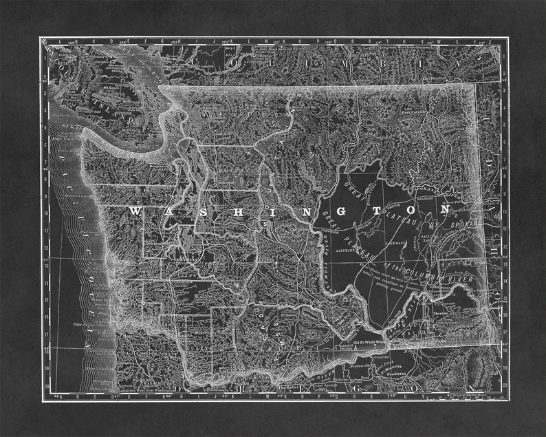 Old Washington State Map Vintage Style Print Circa 1800s - Etsy