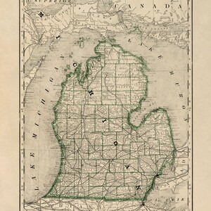 Old Lower Michigan State Map, Vintage Style Print Circa 1800s - Etsy