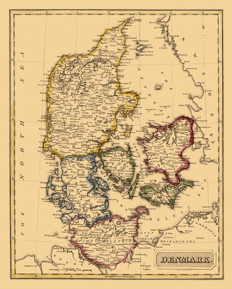 Old Denmark Map Circa 1817 1800s Old Danish Antique Vintage | Etsy