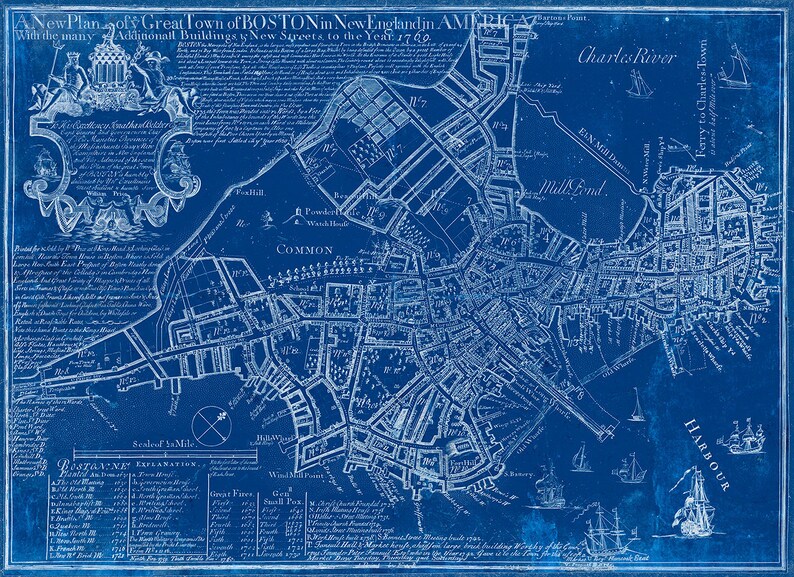 Old Boston City Map Vintage Style Print Circa 1700s - Etsy