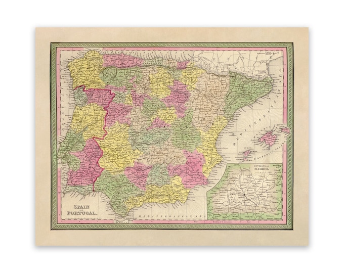 Old Spain Map 1892 Vintage Spanish Family Crests Chart Poster - Etsy