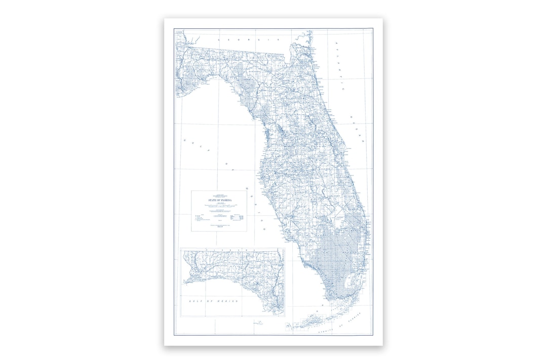1960s Map of Florida, 1900s 20th Century Cartography Decor, Vintage ...