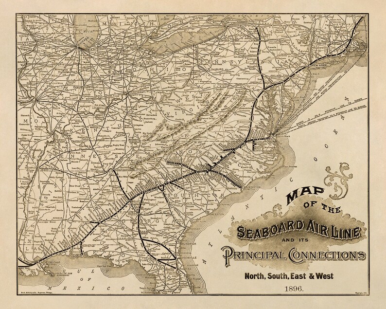 Old East Coast Railroad Map Vintage Style Print Circa 1800s - Etsy