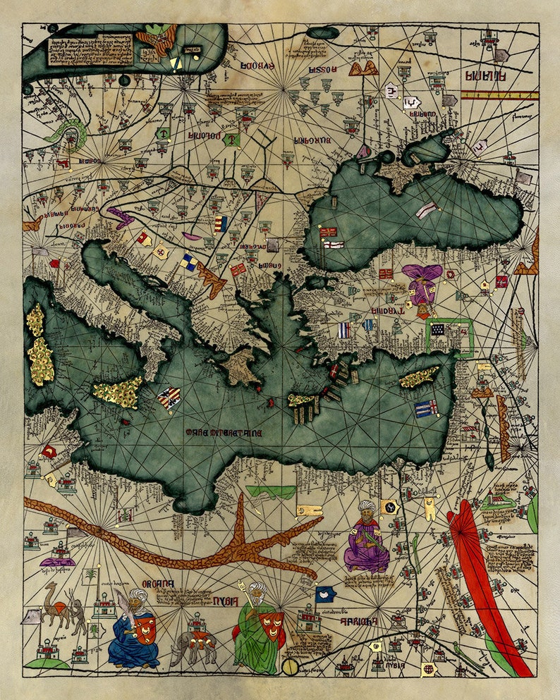 Ancient Catalan Atlas Medieval World Map Print Set, Vintage Style Print ...