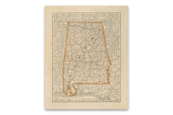 Old Alabama Map Circa 1878 AL 1800s Antique Vintage Art | Etsy
