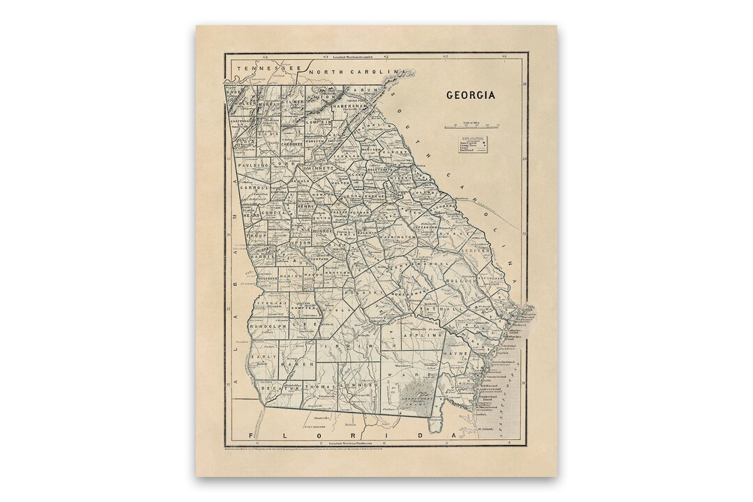 Old Georgia State Map, Vintage Style Print Circa 1800s - Etsy