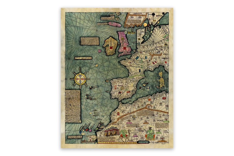 Western Europe Catalan Atlas Medieval Map Vintage Style Print - Etsy