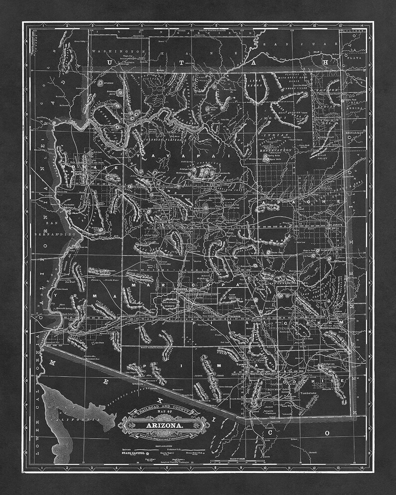 Arizona Railroad Map Vintage Style Print Circa 1800s - Etsy