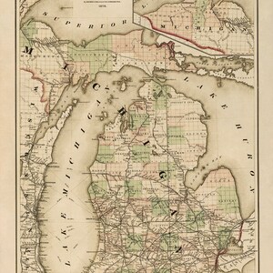 Old Railroad Map of Michigan, 19th Century Cartography Decor, Vintage ...