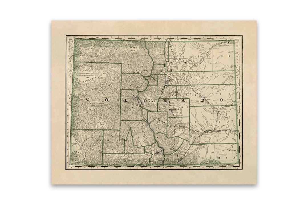 Old Map of Colorado, 19th Century Cartography Decor, Vintage Style ...