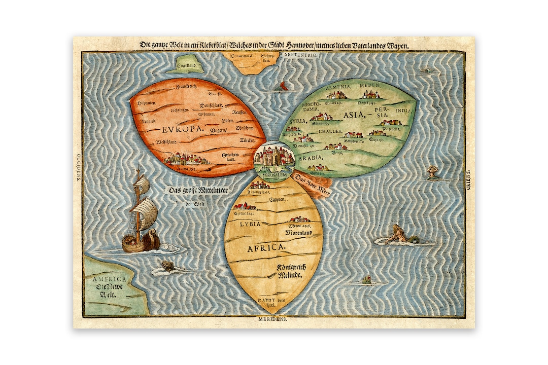Clover Leaf World Map Print: 16th Century Vintage Cartography - Etsy
