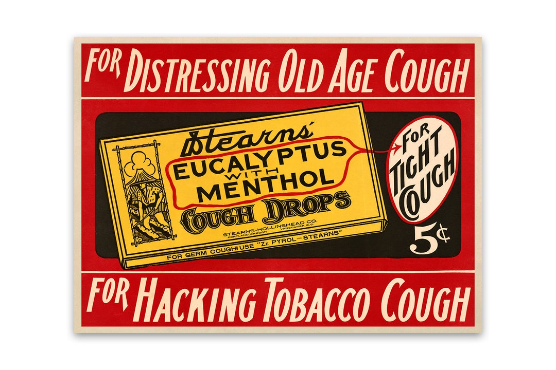 Old Tobacco Cough Drops Advertising Poster, Premium Vintage Style ...