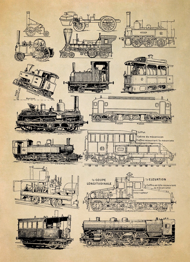 Vintage Locomotive Chart Print: 1800s Railroad Illustration, FD23 - Etsy