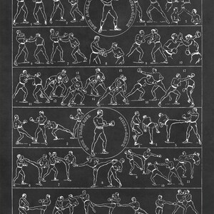 Vintage Boxing Poster, Boxing Styles and Techniques Training Chart ...