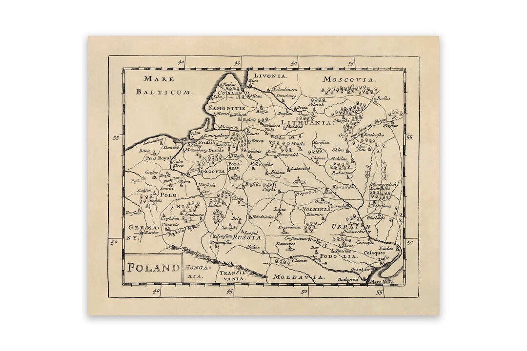 Old Map of Poland, 17th Century Cartography Decor, Vintage Style Print ...