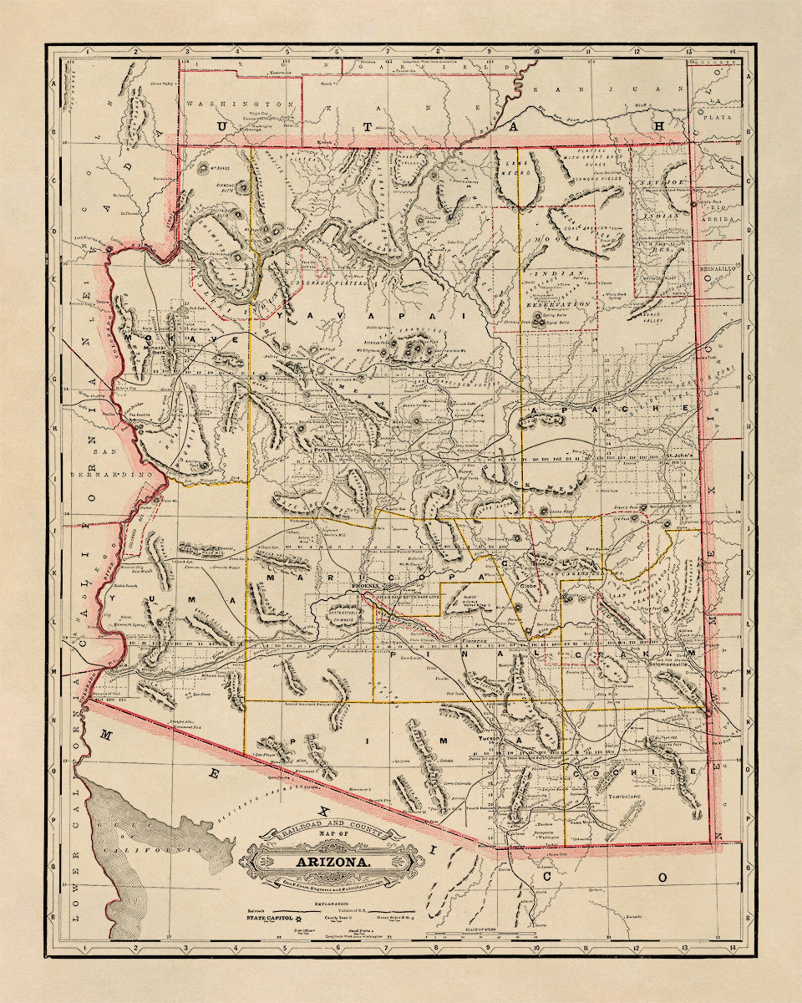 Arizona Railroad Map Vintage Style Print Circa 1800s - Etsy