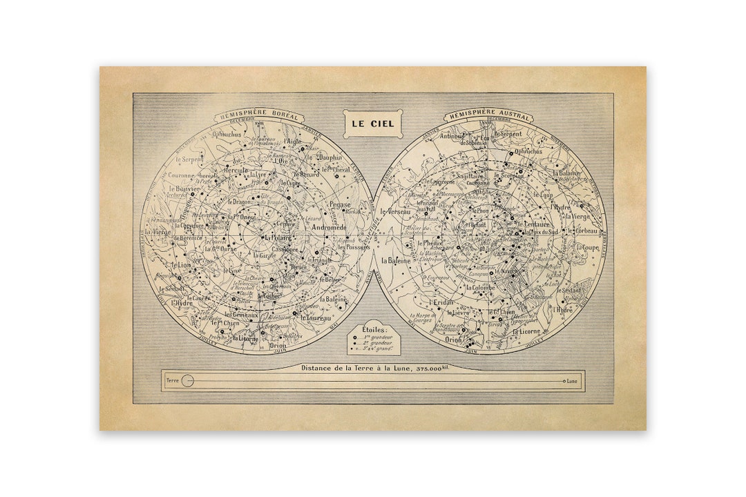Zodiac Constellations Poster, Old Star Chart Astronomy Print, AM04 - Etsy