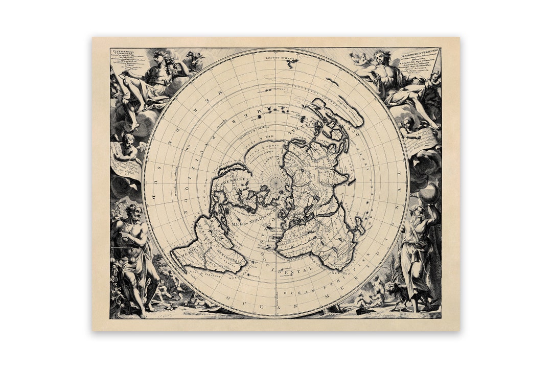 Old Planisphere Map of the World, Flat Earth Globe Map, Vintage Style ...