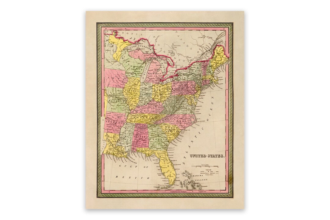 1849 Eastern US Map Print: Vintage Cartography Wall Art - Etsy